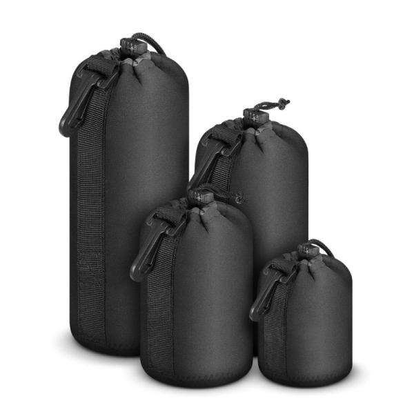 ・使い勝手抜群、お得セット、一眼レフカメラ レンズケース4サイズセットです。・高い機能性とスタイリッシュなデザインが魅力。・バッグやベルトに引っ掛け準備オッケー！・素材は約3mm厚のネオプレーンで、伸縮、防水性に優れ、衝撃にも強いです。・大...