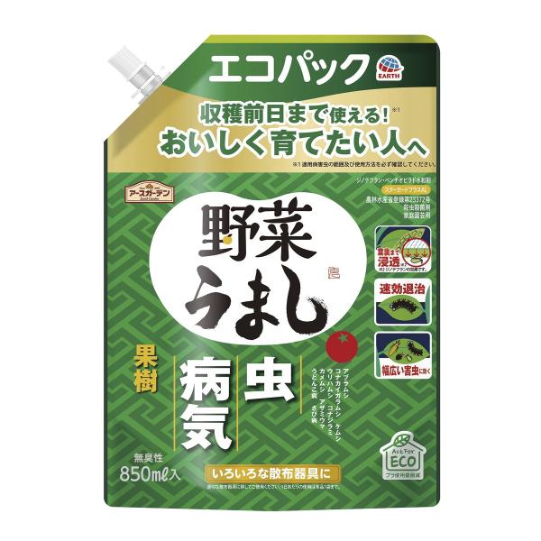 アース製薬 アースガーデン 野菜うまし エコパック 850mL美味しい野菜を育てたい人におすすめの殺虫殺菌剤。 4901080144614 虫よけ・殺虫・園芸品:園芸用品:園芸用殺虫剤広告文責：アットライフ株式会社TEL 050-3196-...