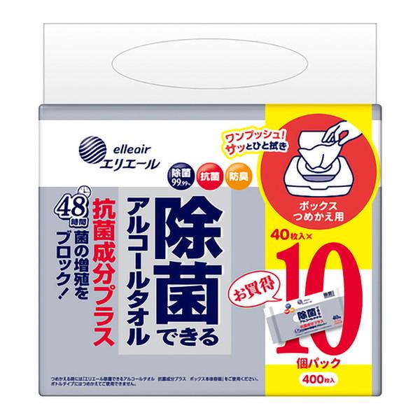 大王製紙 エリエール 除菌できるアルコールタオル 抗菌成分プラス ボックス つめかえ用 40枚×10個パックお買得な４０枚×１０コパック企画品 4902011100648 紙製品:ウェットティッシュ:ウェットティッシュ広告文責：アットライフ...