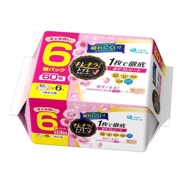 大王製紙 エリエール キレキラ! トイレクリーナー 1枚で徹底おそうじシート ハッピーローズ つめかえ用 60枚(10枚×6P)ゴシゴシ拭いても破れにくい! 4902011106848 キッチン・お掃除用品:住居用洗剤:トイレ広告文責：アッ...