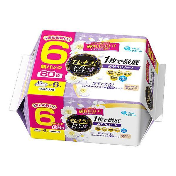 大王製紙 エリエール キレキラ! トイレクリーナー 1枚で徹底おそうじシート クリーンフローラル つめかえ用 60枚入(10枚×6P)4902011106831ゴシゴシ拭いても破れにくい!■キッチン・お掃除用品:住居用洗剤:トイレ広告文責：...