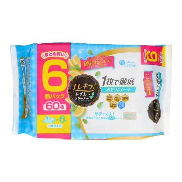大王製紙 エリエール キレキラ! トイレクリーナー 1枚で徹底おそうじシート シトラスミント つめかえ用 60枚(10枚×6P)ゴシゴシ拭いても破れにくい! 4902011106855 キッチン・お掃除用品:住居用洗剤:トイレ広告文責：アッ...