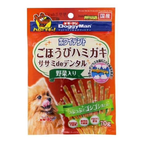 ドギーマン ホワイデント ごほうびハミガキ ササミdeデンタル 野菜入り 70g合成着色料・保存料不使用で、毎日の歯磨き習慣をサポートします ドッグフード 犬用おやつ 犬用フードジャーキー 4976555822854 広告文責：アットライフ...