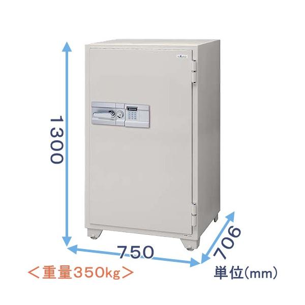 ■基本仕様■型式：テンキー式耐火金庫（703EKG）■外寸：幅７５０×奥行き７０６×高さ１３００ｍｍ■内寸：幅６１０×奥行き４６０×高さ１０８４ｍｍ■重量：３５０Ｋｇ■内容量：３０４Ｌ■カラー：ライトウォームグレー■付属品：鍵２本・引出し用...