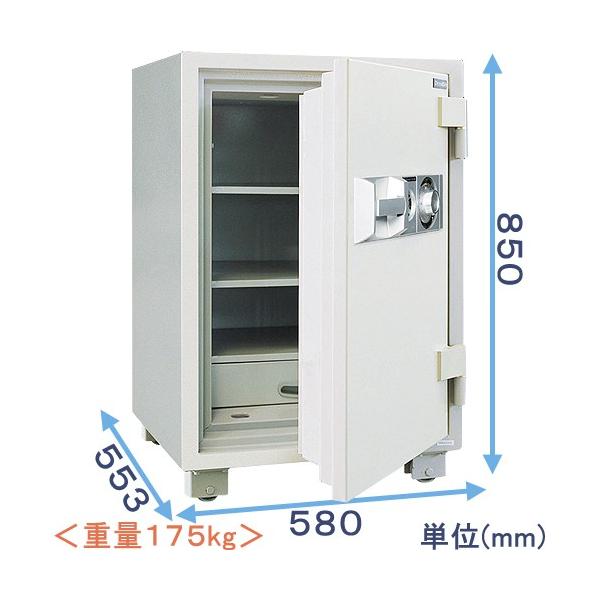 ■基本仕様■型式：ダイヤル式耐火金庫（D85）■外寸：幅５８０×奥行き５５３×高さ８５０ｍｍ■内寸：幅４３３×奥行き３４５×高さ６２３ｍｍ■重量：１７５kg■内容量：９３Ｌ■カラー：ライトグレー■付属品：鍵２本・引出し用鍵２本・取扱説明書■...
