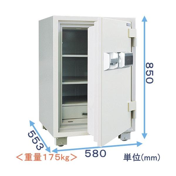 ■基本仕様■型式：テンキー式耐火金庫（DE85）■外寸：幅５８０×奥行き５５３×高さ８５０ｍｍ■内寸：幅４３３×奥行き３４５×高さ６２３ｍｍ■重量：１７５kg■内容量：９３Ｌ■カラー：ライトグレー■付属品：鍵２本・引出し用鍵２本・取扱説明書...