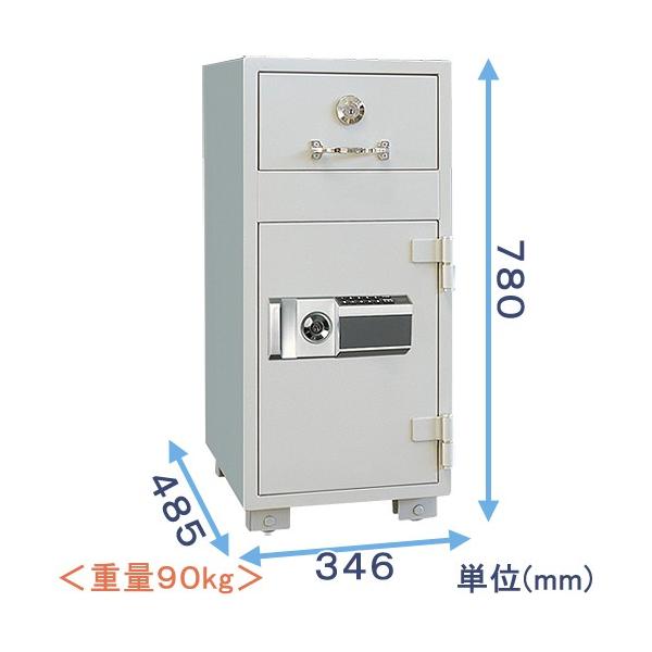 収納物を金庫上部の投入口から投入し金庫下部で保管できる耐火金庫です。投入式耐火金庫は、銀行の夜間金庫のような金庫です。投入された収納物は、投入口から取り出せない仕組みになっているので、24時間安心してご使用いただけます。■基本仕様■型式：投...