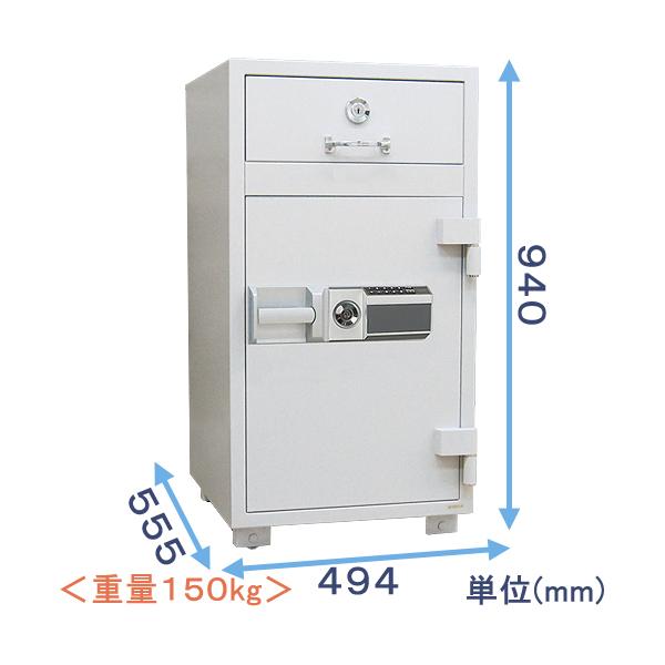 収納物を金庫上部の投入口から投入し金庫下部で保管できる耐火金庫です。投入式耐火金庫は、銀行の夜間金庫のような金庫です。投入された収納物は、投入口から取り出せない仕組みになっているので、24時間安心してご使用いただけます。■基本仕様■型式：投...