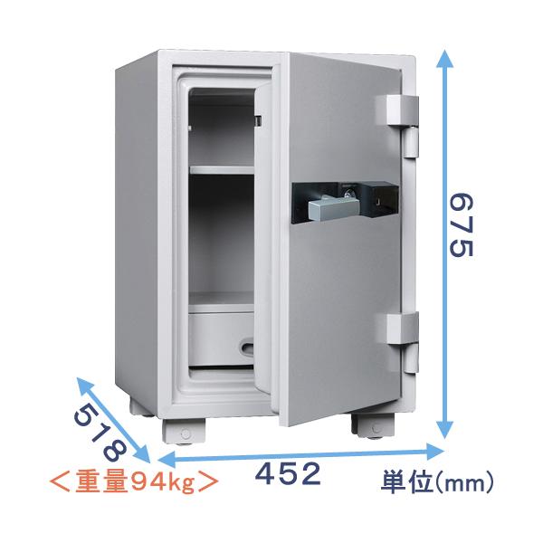 ご家庭の押入れに入る最適サイズの耐火金庫です。ご家庭の場合、重量を分散させる為、設置面に厚めのベニヤ板を敷かれることを、お薦めします。事業所にも、大変好評いただいている商品です。カギ付きの引き出しは、何かと重宝します。■基本仕様■型式：指紋...