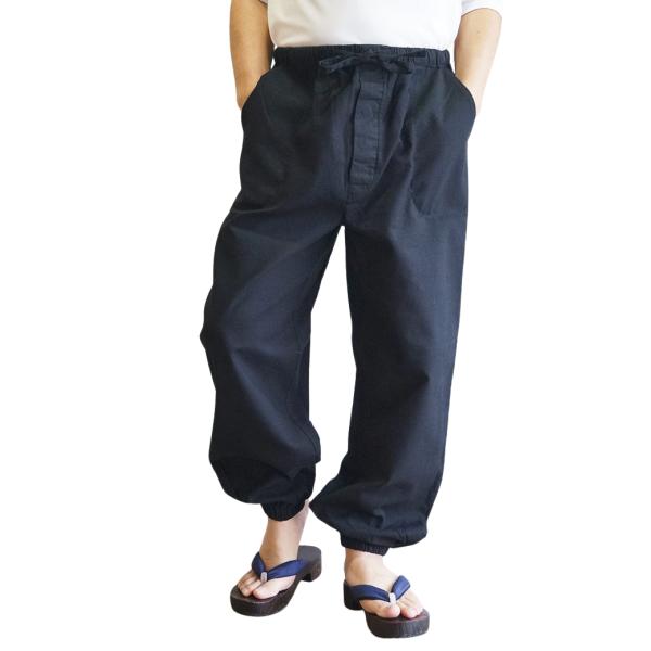 ■素材：綿100％■生産国：中国■取り扱い：洗濯OK ■ズボン 両サイド/右後ポケット/後ウエストゴム・前ウエスト共布紐・前ボタン付/裾ゴム Ｓ/ウエスト68-76/パンツ丈95.5M/ウエスト76-84/パンツ丈100L/ウエスト84-9...