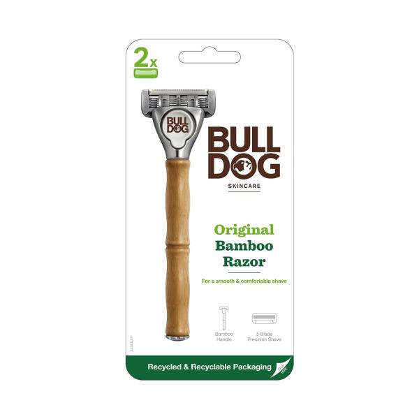 【商品名】　ブルドッグ Bulldog 5枚刃 オリジナル バンブーホルダー 替刃2コ付 髭剃り カミソリ メンズ 【商品説明】　・アロエ配合スムーザーが刃の滑りを滑らかにし、剃り心地を快適に・スキンタイプ:全肌質対応・原産国:アメリカ合衆...