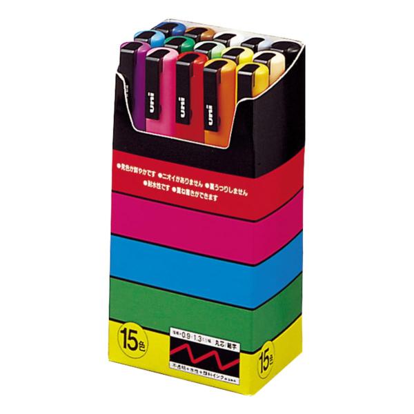 【商品名】　posca 三菱鉛筆 水性ペン ポスカ 細字 丸芯 15色 PC3M15C 【商品説明】　・15色セット/細字丸芯・インク色:紫、桃、赤、橙、山吹、水色、緑、黄緑、黄、うすだいだい、青、茶、白、灰、黒・サイズ:縦 146 ×横7...