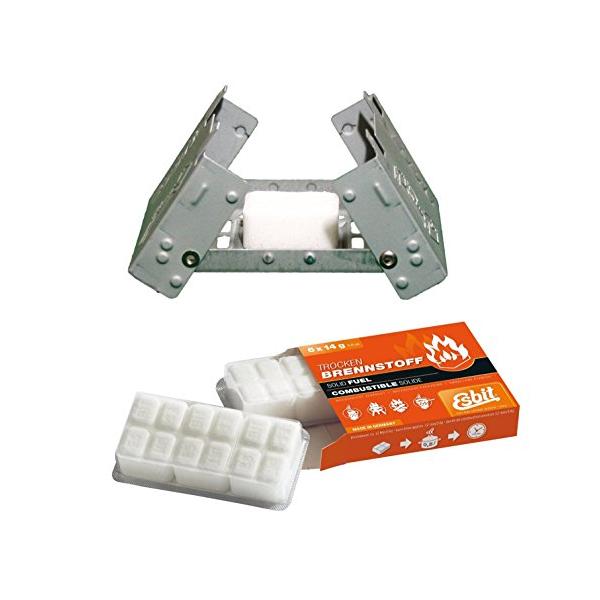 【商品名】　Esbit(エスビット) ポケットストーブミリタリー(固形燃料14g×6個付) ES21920000 【商品説明】　・サイズ:収納時10cm×7.7cm×2.3cm・付属固形燃料:14g×6個・原産国:ドイツ・固形燃料重さ:84...