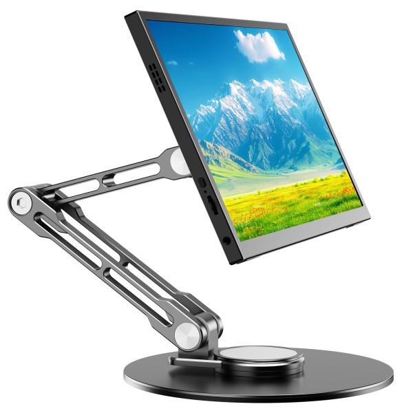 【商品名】　Newsoul モニターアーム VESA モバイルモニタースタンド 卓上 持ち運び モバイルディスプレイアームスタンド 自立式 2段 【商品説明】　・【720°・全方位回転可能】 モニターホルダーの土台は180度、アームスパンは...