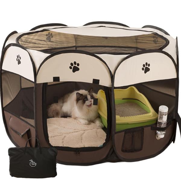【商品名】　ペットサークル 折りたたみ式 屋根付き 多機能ポケット付き 給水器付き 犬 猫 室内 屋外兼用 小型犬 中型犬 大型犬 防災 避難 持ち運び 【商品説明】　・【サイズ案内】 Sサイズ76x76x45cm Mサイズ93x93x57...