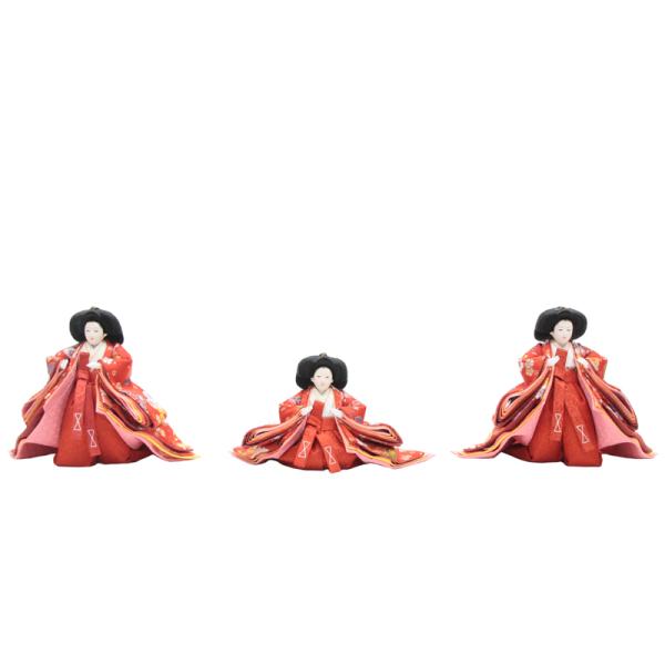 5000円以上お買上で北海道・沖縄・離島を除き国内送料無料(運賃弊社負担）アウトレット品。見本使用、展示品です。アウトレット品 雛人形三人官女単体 人形のみ 五寸官女 飾り幅80〜90cm 桜金襴/赤 東山No.107 官女幅26cm (2...