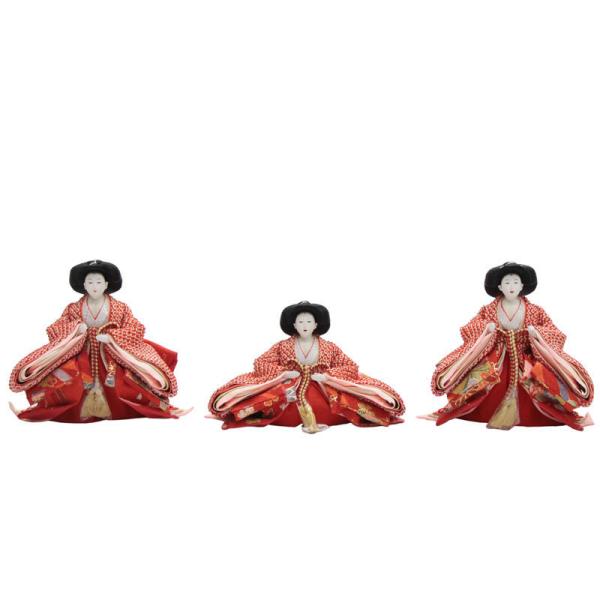 5000円以上お買上で北海道・沖縄・離島を除き国内送料無料(運賃弊社負担）アウトレット品。見本使用、展示品です。アウトレット品 雛人形三人官女単体 人形のみ 芥子官女 飾り幅80〜90cm 袖脱ぎ絞り/赤 No.3C-26 官女幅21cm ...