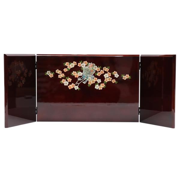 5000円以上お買上で北海道・沖縄・離島を除き国内送料無料(運賃弊社負担）アウトレット品。見本使用、展示品です。アウトレット品 雛人形三月屏風 屏風のみ 11号 ラデン御所車 ダークブラウン 三曲屏風 幅75〜80cm (22a-ya-26...