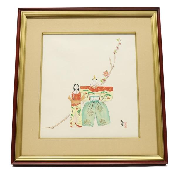 アウトレット品です！見逃しキズ、写真では判別し難い焼けやキズもございます。アウトレット品 額絵 桃の節句 木村壮八 雛 幅58cm (24a-ya-0333) インテリア ディスプレイ 見切処分品