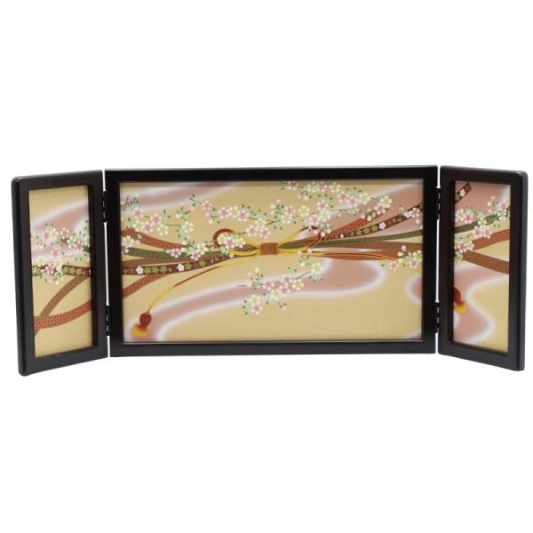 アイデア次第で和風で素敵なインテリア、ディスプレイに、アウトレット品 屏風単品 三曲屏風 9号 ベージュ色 のし束桜 レトロ アートスタンド幅65cm (26a-ya-0853) インテリア ディスプレイ 見切処分品
