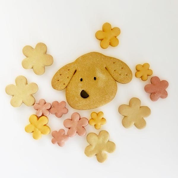 ★いっぱいのお花に囲まれたハッピーなビスケット。■内容量：31g 124.5kcal 1袋に、face1コ、 白、ピンク、オレンジのお花 各４.■賞味期限：90日■原材料：薄力粉、セモリナ粉、コーンフラワー、コーングリッツ、オリーブオイル、...