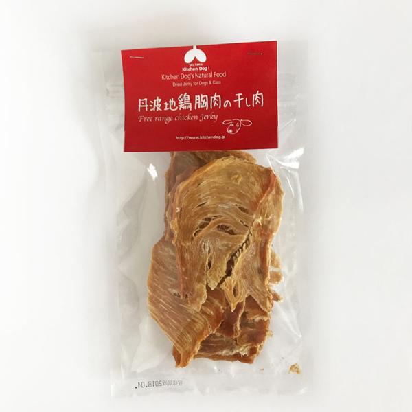 丹波産の地鶏の胸肉がジャーキーに。犬たちの大好物！■内容量：60ｇ入り Kcal/100ｇ 309Kｃaｌ■成分：粗タンパク 77.0%以上粗脂肪 2.1%以上粗繊維 0.1%以下粗灰分 3.8%以下水分 10.0%以下■賞味期限： 12ヶ...