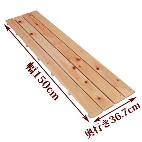 お風呂、玄関、ベランダ、押入れ、倉庫など様々な用途に使用できるすのこです。●商品サイズ(約)：幅150×奥行36.7×高さ4cm●重量(約)：3.1kg●材質：国産ひのき●板幅（約）：85mm●板の厚さ：10mm●板の隙間(約)：9mm関連...
