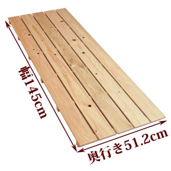 国産ひのきを使用したすのこです。節穴がありますが、強さは通常のものとほとんど変わりません。倉庫などに敷かれる場合は、こちらがお得です。 ひのきの香りと一緒にお届けいたします。●商品サイズ(約)：幅145×奥行51.2×高さ4cm●重量(約)...