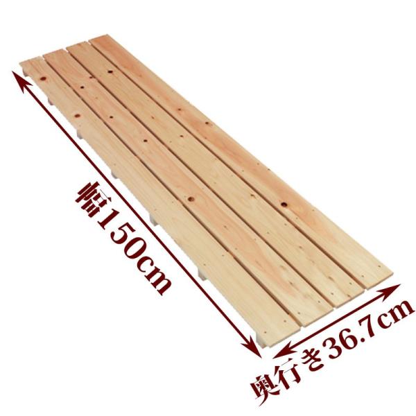 国産ひのきを使用したすのこです。節穴がありますが、強さは通常のものとほとんど変わりません。倉庫などに敷かれる場合は、こちらがお得です。 ひのきの香りと一緒にお届けいたします。●商品サイズ(約)：幅150×奥行36.7×高さ4cm●重量(約)...