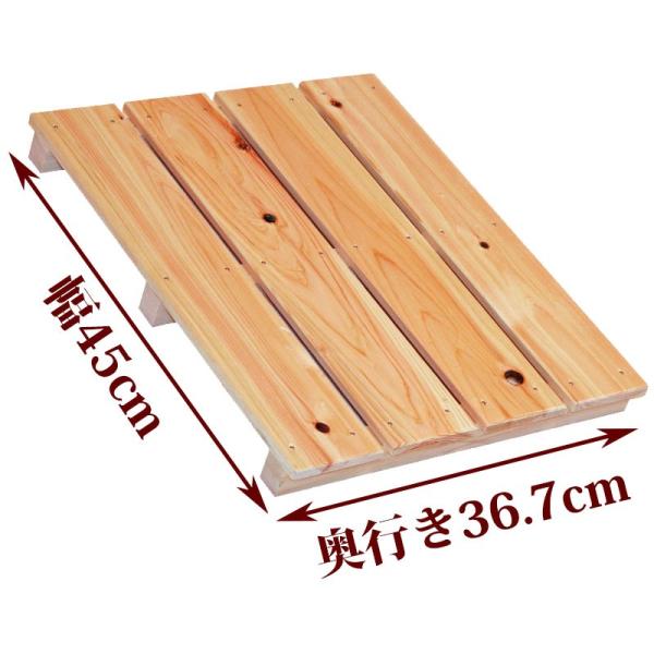 国産ひのきを使用したすのこです。節穴がありますが、強さは通常のものとほとんど変わりません。倉庫などに敷かれる場合は、こちらがお得です。 ひのきの香りと一緒にお届けいたします。●商品サイズ(約)：幅45×奥行36.7×高さ4cm●重量(約)：...