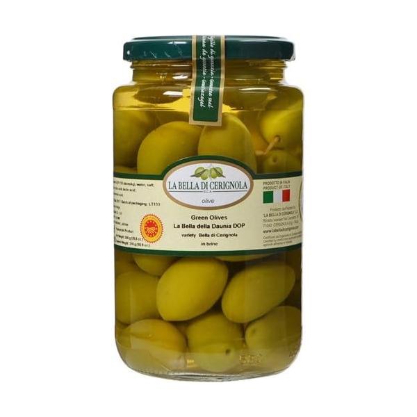 DOP認証を受けた大粒が特長の南イタリアのプーリア州産、“ベラ・ディ・チェリニョーラ"種のグリーンオリーブ。キズが少なく色が均一でナッツのような風味、しっかりとした食べごたえのある実はオードブルやワインのおつまみ、煮込み料理などにも最適なグ...