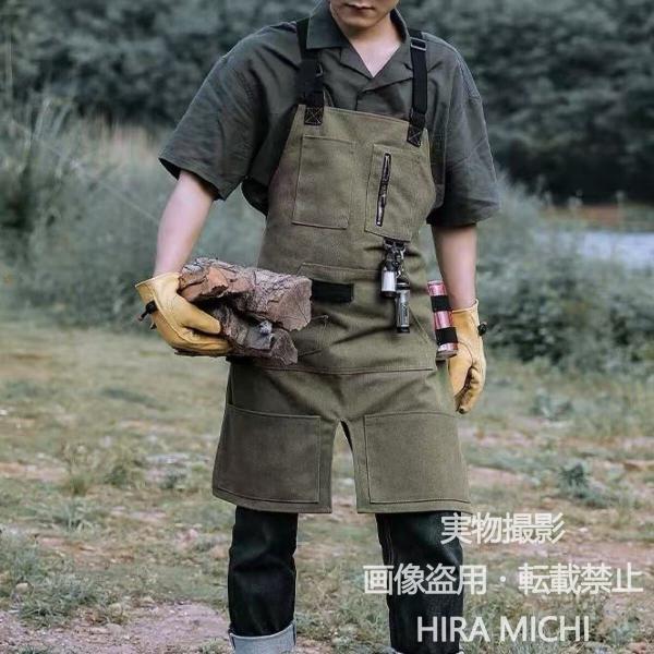 ★商品の状態★使用状況・新品未使用ご覧いただきありがとうございます。キャンプ・DIY・ガーデニング・焚き火作業などに最適な**厚手キャンバス製 多機能ワークエプロン（軍緑カラー）**です。実用性とミリタリーデザインを両立したモデル。■商品特...