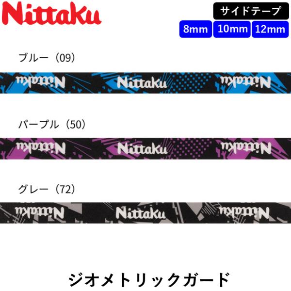 Nittakuのサイドテープラケットの周囲を守るガードテープ。細かい幾何学模様とカラフルなデザインのガードテープ。選びやすい3サイズの3色展開。商品名：ジオメトリックガードカラー：ブルー、パープル、グレーサイズ：8mm、10mm、12mm（...