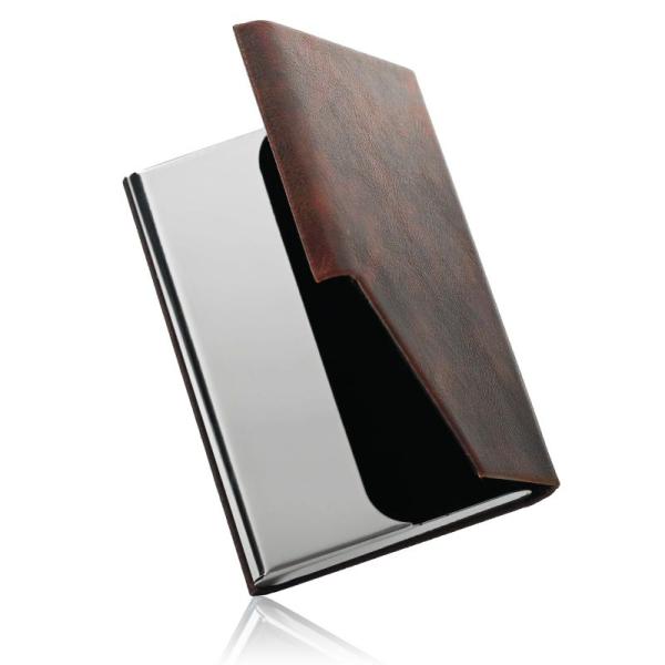 【商品名】　QUARE 名刺入れ メンズ レディース 名刺ケース ブランド 人気 ステンレス 薄型 大容量 革 マグネット プレゼント (ダークブラウン 【商品説明】　・【プレゼントに最適】 おしゃれなギフトボックス付きなので誕生日や記念日...