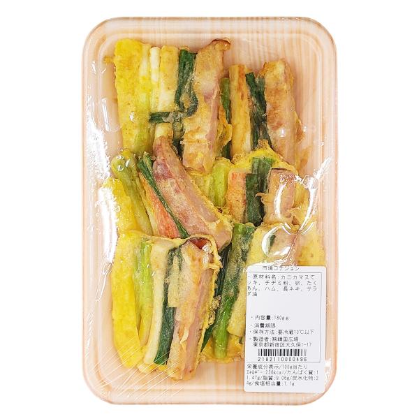 [原材料名]　かにかまステイック、チヂミ粉、卵、たくあん、ハム、長ねぎ、サラダ油[内容量]　180g[消費期限]　発送日翌日　※山口県・北海道・九州・沖縄・離島へのお届けは翌々日になりますのでご遠慮ください。ご注文いただきました場合は大変申...