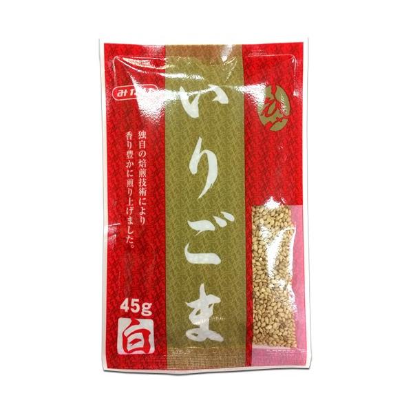 独自の焙煎技術により香り豊かに炒り上げました。[名称]　いりごま[原材料名]　いりごま（国内製造） [内容量]　45g[賞味期限]　別途記載  [保存方法]　直射日光、高温多湿を避けて保存してください。  [製造者]　みたけ食品工業株式会社...