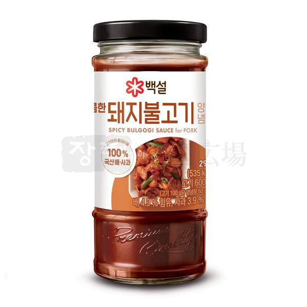 100％韓国産梨、りんご使用[名称]　焼肉のたれ [原材料名]　コチュジャン、果糖ぶどう糖液糖、しょうゆ、砂糖、唐辛子ミックス（唐辛子粉、食塩、にんにく、その他）、梨ピューレ、りんごピューレ、にんにく、食塩、清酒、こしょう/香辛料抽出物、調...