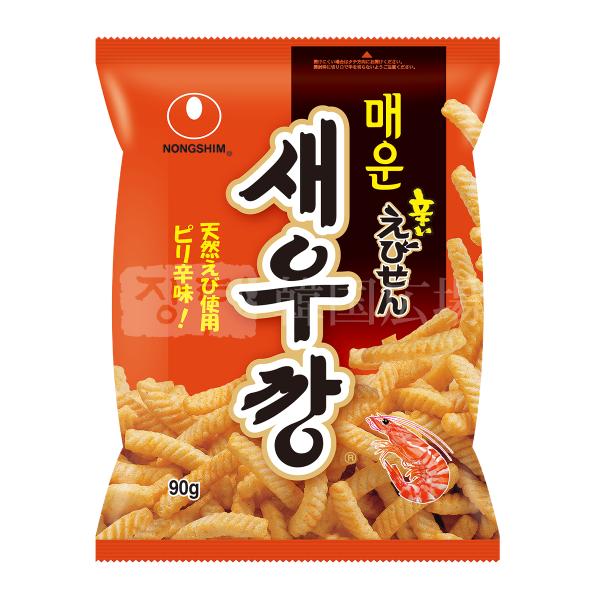 [名称]　スナック菓子[原材料名]　小麦粉、植物油脂、でん粉、えび、調味ベースパウダー（大豆・乳成分を含む）、辛味シーズニング、辛い風味油/加工でん粉、調味料(アミノ酸等)、酸味料、微粒二酸化ケイ素、甘味料（スクラロース）、香辛料抽出物、ト...