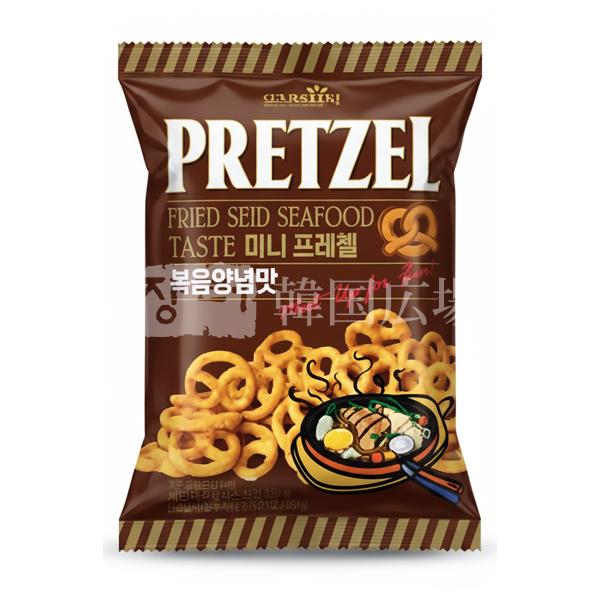 [名称]　お菓子[原材料名]　プレッツェル（小麦粉、植物油脂、コーンシロップ、その他）、植物油脂、海鮮シーズニング/膨張剤、甘味料（ステビア、アスパルテーム・L‐フェニルアラニン化合物、キシロース）、微粒二酸化ケイ素、リン酸Ca、香料、調味...