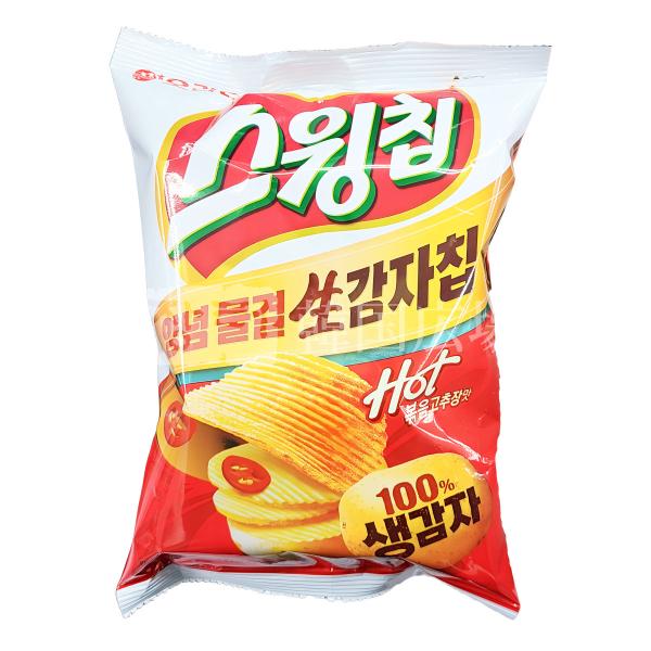 [名称]　スナック菓子[原材料名]　じゃがいも、植物油脂、唐辛子ペーストシーズニング/リン酸Ca、pH調整剤、調味料（有機酸等）、甘味料（ステビア）、着色料（パプリカ色素、カラメル）、香辛料抽出物、酸化防止剤（ローズマリー抽出物）、香料、（...