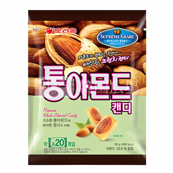 [名称]　キャンディ [原材料名]　砂糖、アーモンド加工品（アーモンド、砂糖、ぶどう糖果糖液糖、果糖ぶどう糖液糖、植物油脂）、植物油脂、ぶどう糖果糖液糖、食塩/乳化剤（大豆由来）、香料（乳由来）、光沢剤、着色料（カロチン、カラメル）、酸化防...