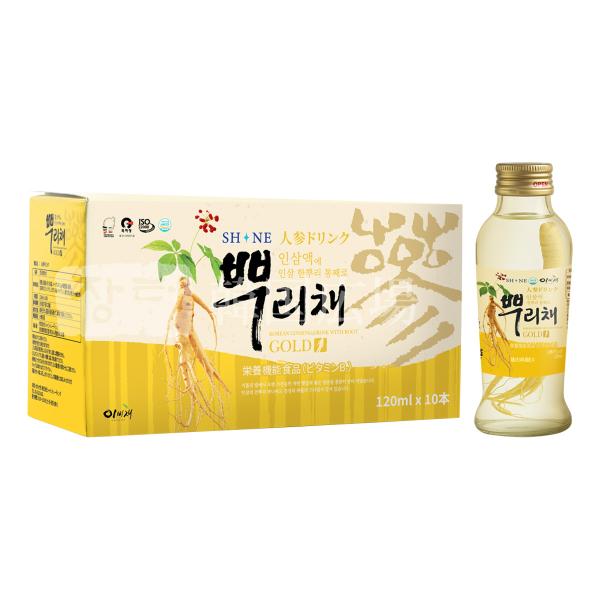 紅参ドリンク（紅参根入りゴールド）製品情報コク深い紅参の風味と、本物の人参一株を丸ごと味わえる健康ドリンク[名称] 清涼飲料[原材料名] 粗糖、高麗人参、高麗人参濃縮液、食塩、ハーブエキス／pH調整剤、コチニール色素、香料、甘味料（カンゾウ...