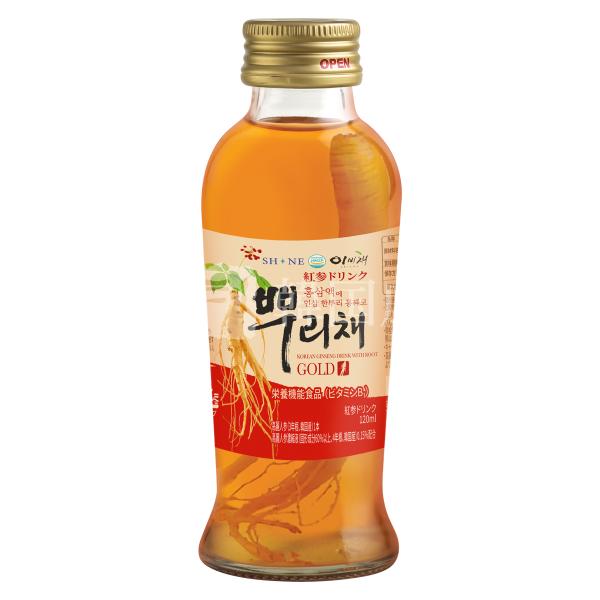 人参ドリンク（人参根入りゴールド）製品情報人参一株を丸ごと使用し、活力あふれる毎日をサポートする健康ドリンク[名称] 清涼飲料[原材料名] 粗糖、高麗人参、食塩、ハーブエキス／pH調整剤、香料、甘味料（カンゾウ）、ビタミンB1、ナイアシン、...