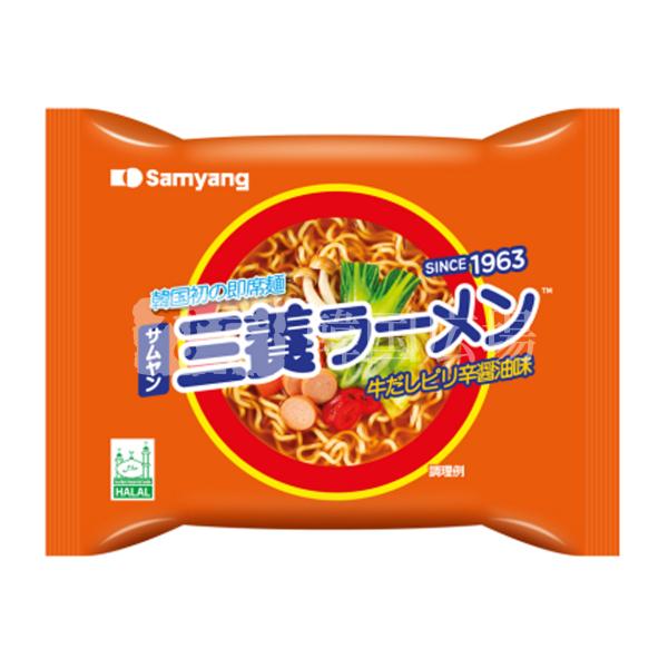 SINCE1963韓国即席ラーメンの『元祖』[名称]　即席袋めん[原材料名]　油揚げめん（小麦粉、植物油脂、食塩）、スープ（粉末しょうゆ、酵母エキスパウダー、食塩、砂糖、小麦加工品、米粉、唐辛子、こしょう、植物油脂、オニオンパウダー、ガーリ...