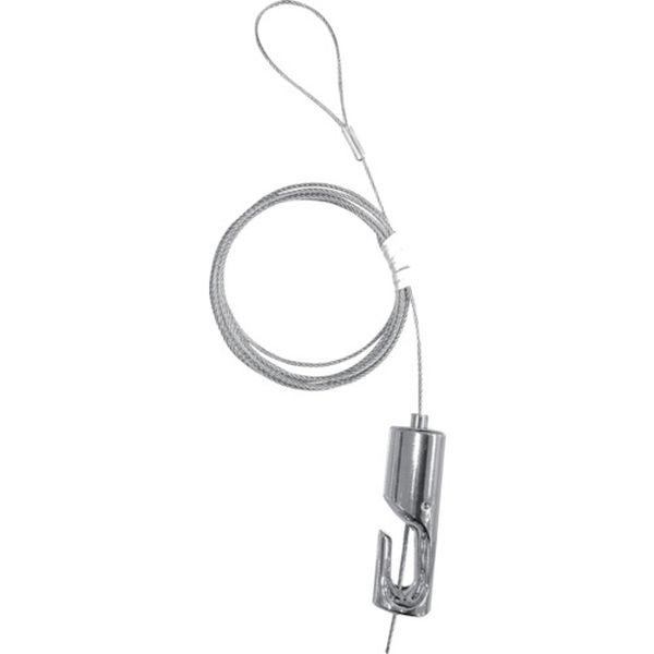 ・フック形状の自在金具とワイヤーがセットになった吊下げ金具です。・額、ポスター等を好きな高さに簡単に移動させることが可能です。・ロープ径(mm)：1.0・長さ(m)：1.5・使用荷重(kg)：12・ワイヤー：ステンレス7×7・ワイヤー：ステ...