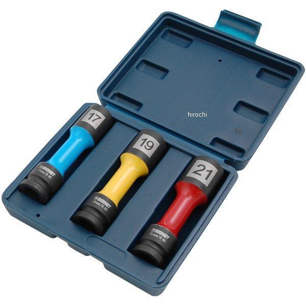 インパクトソケットセットです。差込角(インチ DR)：1/2セット内容:17(青),19(黄),21(赤)mm全長100ｍｍホイルナット用薄肉タイヤ交換の定番品薄肉で狭い所の作業に最適23395-SGヤフー HD店