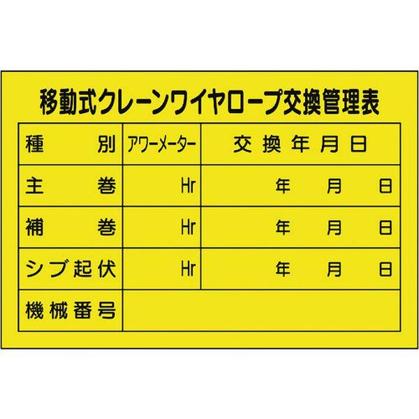 ・移動式クレーンのワイヤーロープ管理表です。・ステッカー製なので直接貼れます。・クレーン、ワイヤー使用時の点検チェックに最適です。・表示内容：移動式クレーンワイヤロープ交換管理表・取付仕様：裏面粘着シール・縦(mm)：80・横(mm)：12...