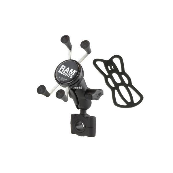 ラムマウント RAM Mounts Xグリップ＆バーマウントベース スマートフォン用 ショートアーム テザー付適合:Xグリップ:幅 約48mm-82mm・厚み 22mmまで取付け可能、バーマウントベース:φ19-φ25．4mm対応カラー:ブ...