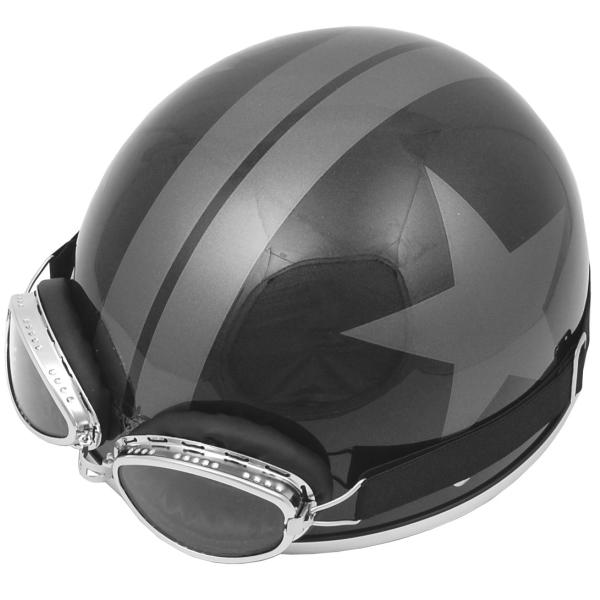 TNK工業 ハーフヘルメット CL-950Bカラー:ブラック/ガンメタ/スターサイズ:ビッグ(60cm-62cm)顎紐の固定が簡単ワンタッチ式。ハーフヘルメットの脱着が便利。イヤーカバー脱着可能125cc以下対応【規格】SG【届出事業者】テ...