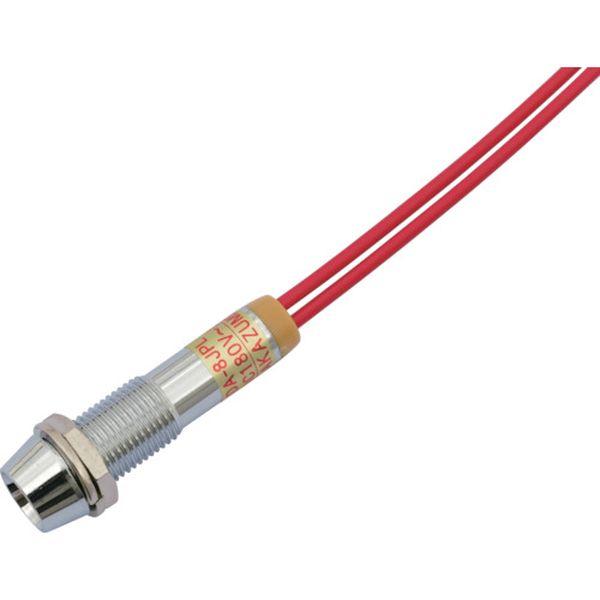 ・抵抗器内蔵の高輝度LED表示灯です。・AC/DC200V用電源にダイレクトに接続出来ます。・パネルカット:φ8.2・発光色:赤・レンズ色:透明・長さ200mmのリード線(UL1430 AWG24)付です。・電源表示灯用・電源のON、OFF...